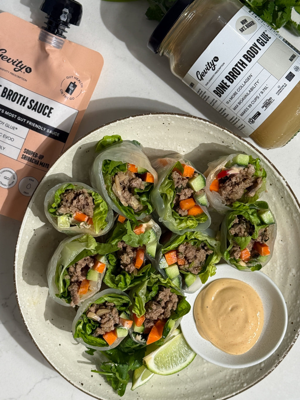 San Choy Bow Rice Paper Rolls with Sriracha Mayo – Gevity Rx Australia